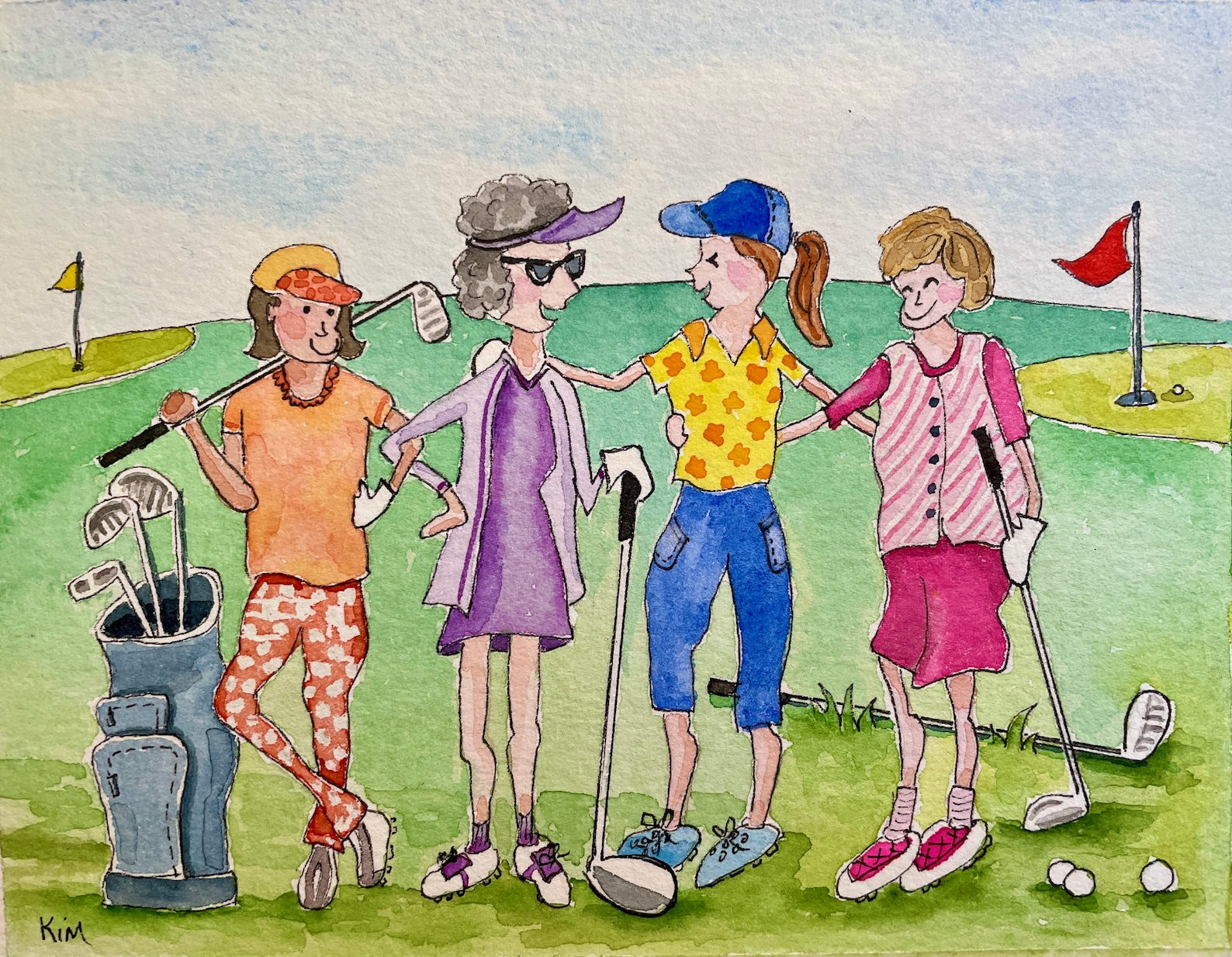 Funny Women Golfers Watercolor Note Cards Set Golf Humor Gift Etsy