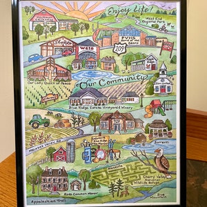 OUR COMMUNITY! Original Art Print, Whimsical Town, Poster, Town, City ...