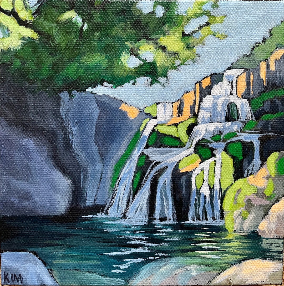 HAPPY LITTLE WATERFALLS! Original Miniature Acrylic Painting, Landscape ...