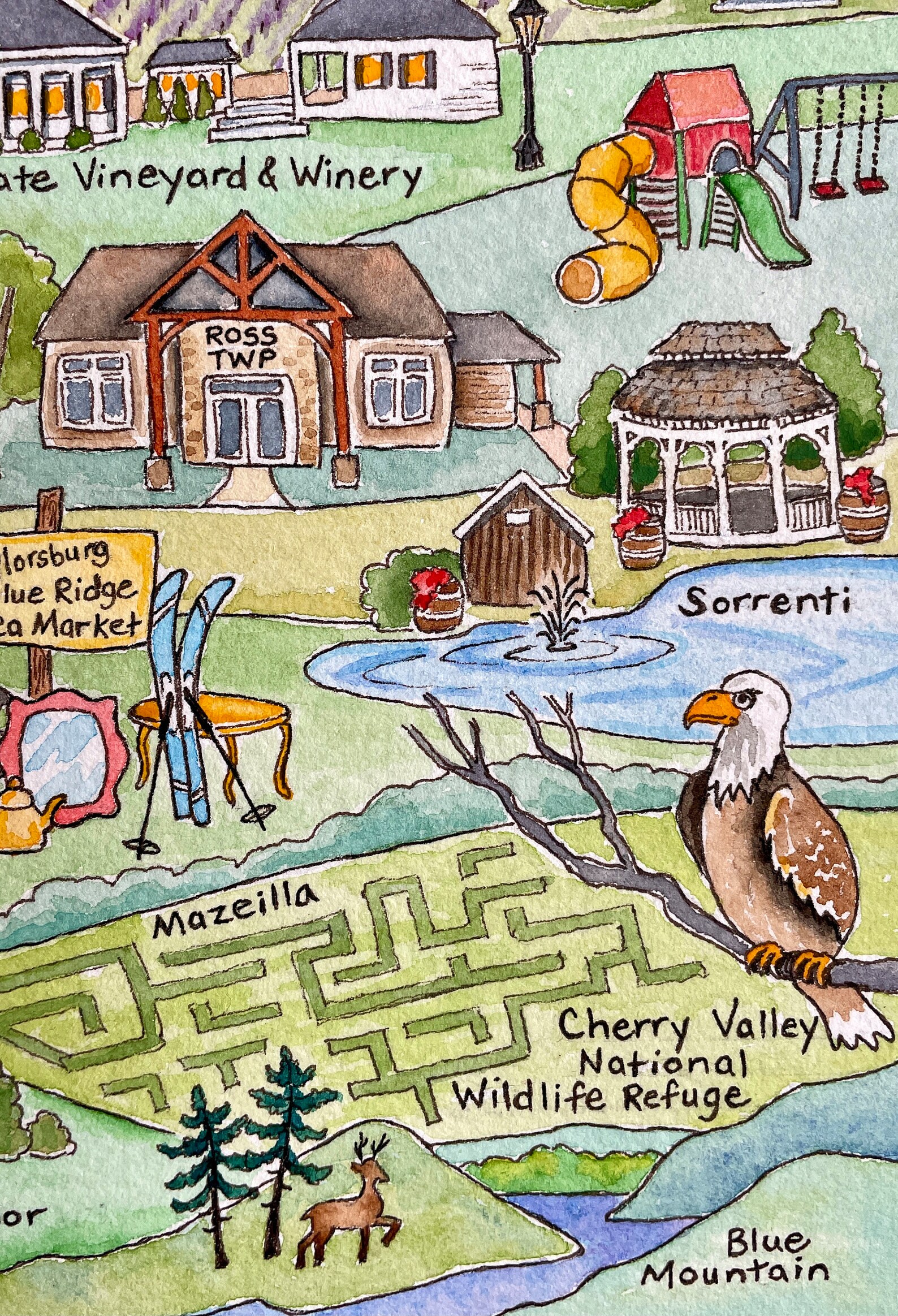 OUR COMMUNITY! Original Art Print, Whimsical Town, Poster, Town, City ...