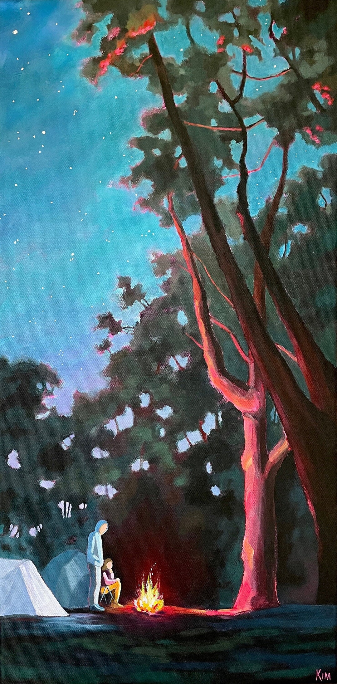 CAMPFIRE GLOW! Original Acrylic Painting, Camping, Hiker Art, Nature ...