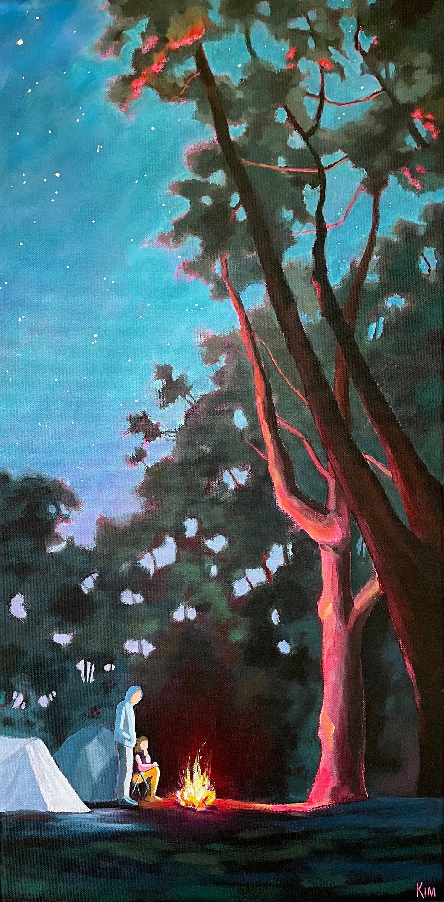 CAMPFIRE GLOW Original Acrylic Painting Camping Hiker Art - Etsy