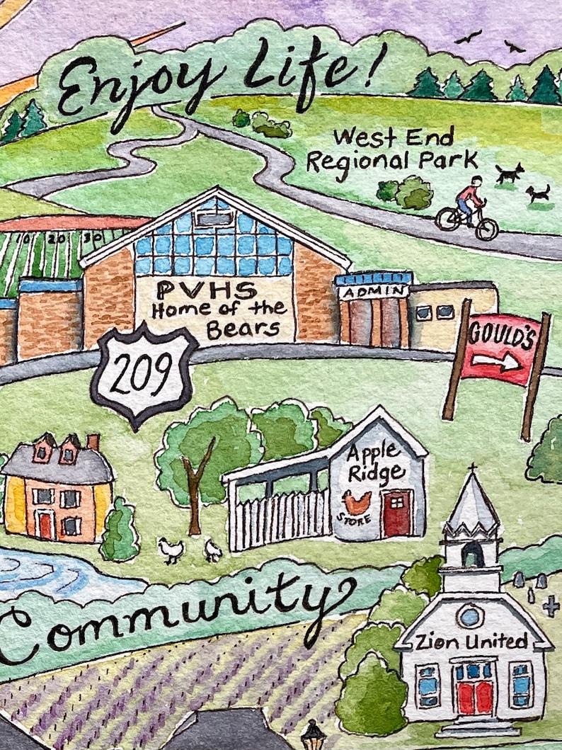 OUR COMMUNITY! Original Art Print, Whimsical Town, Poster, Town, City ...