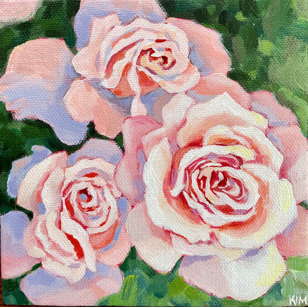 Original Rose Garden Painting: Miniature Floral Acrylic Art - Etsy