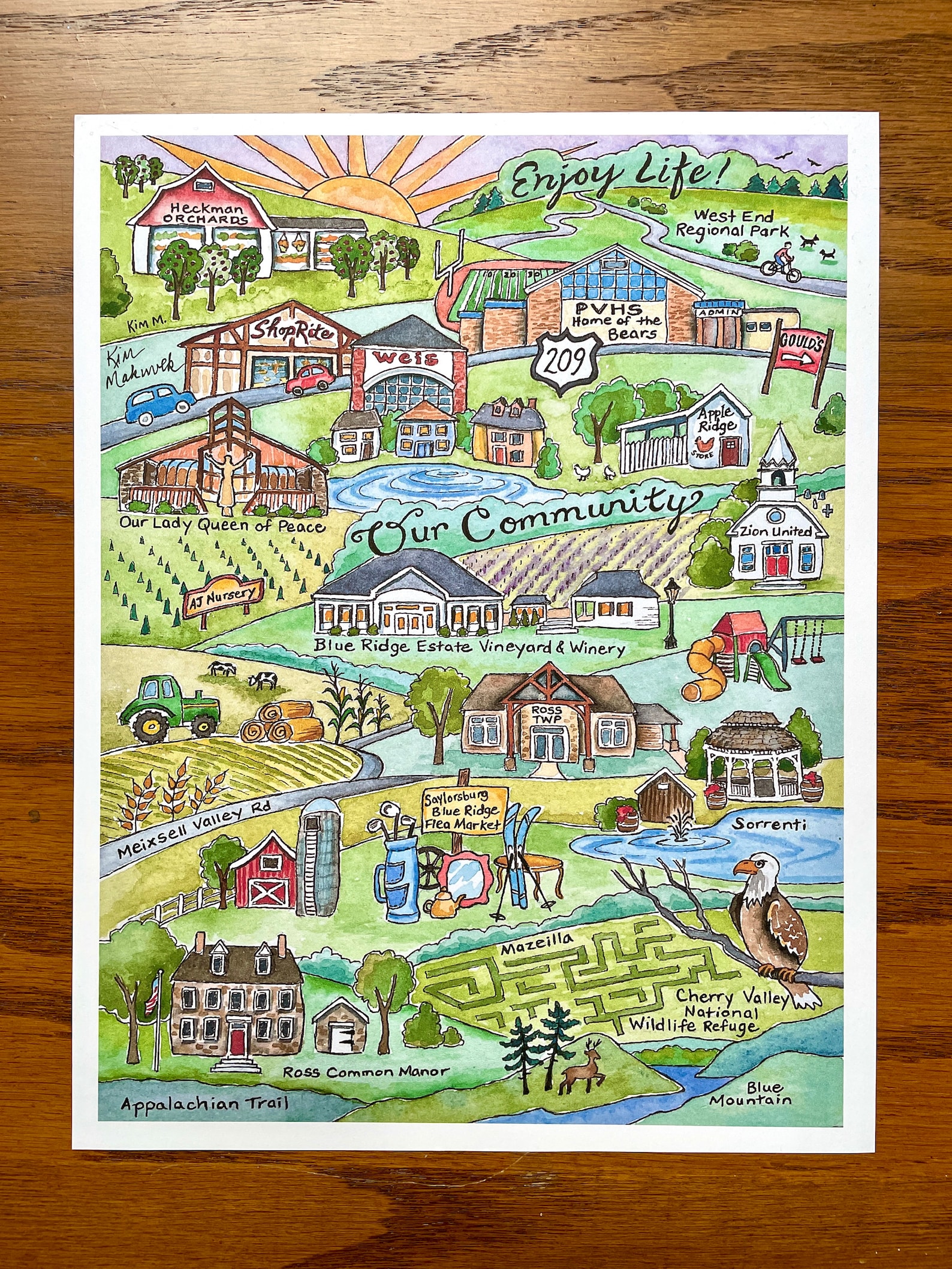 OUR COMMUNITY! Original Art Print, Whimsical Town, Poster, Town, City ...
