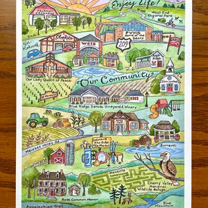 OUR COMMUNITY! Original Art Print, Whimsical Town, Poster, Town, City ...