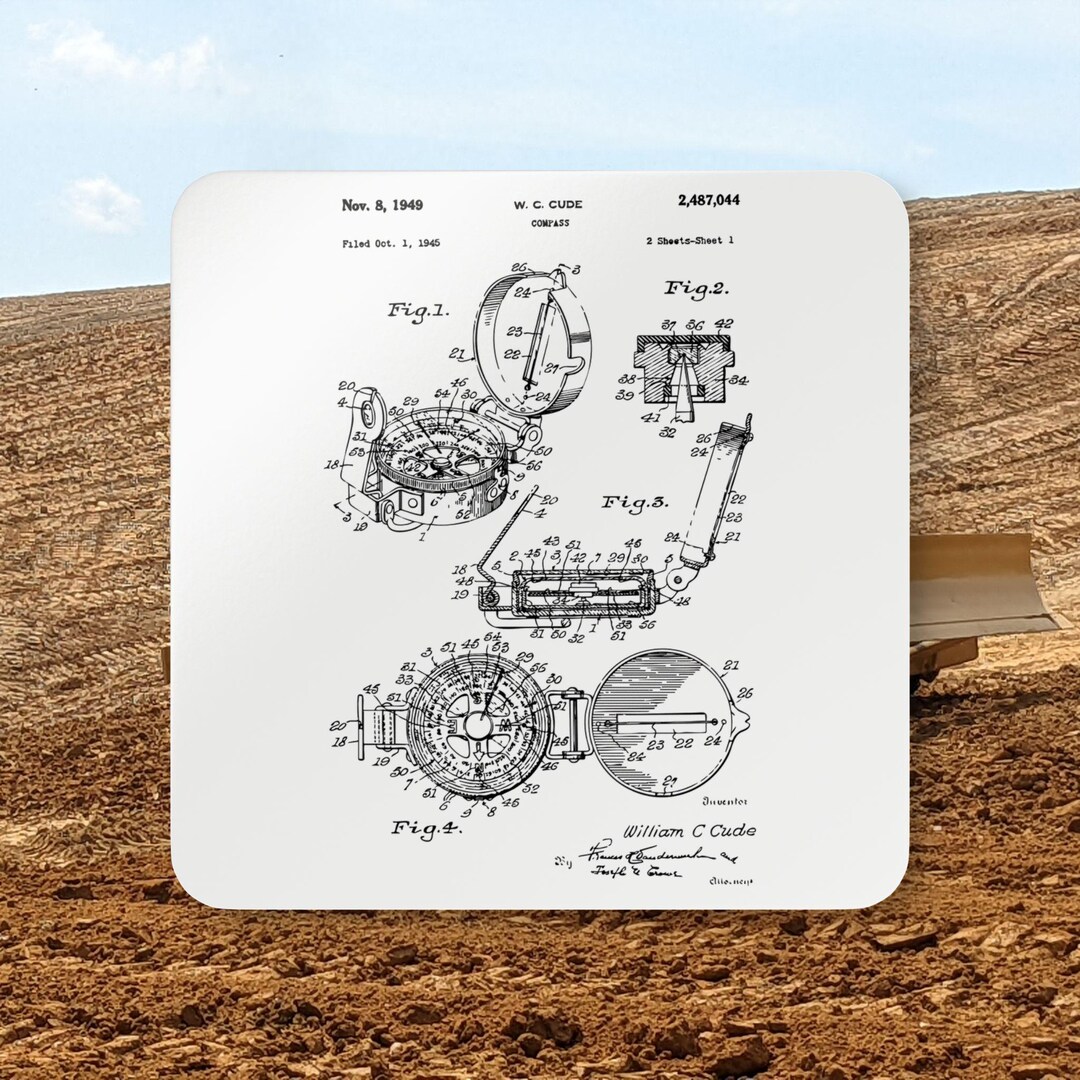 Compass Patent Art Coaster Set, Land Surveyor Gift - Etsy