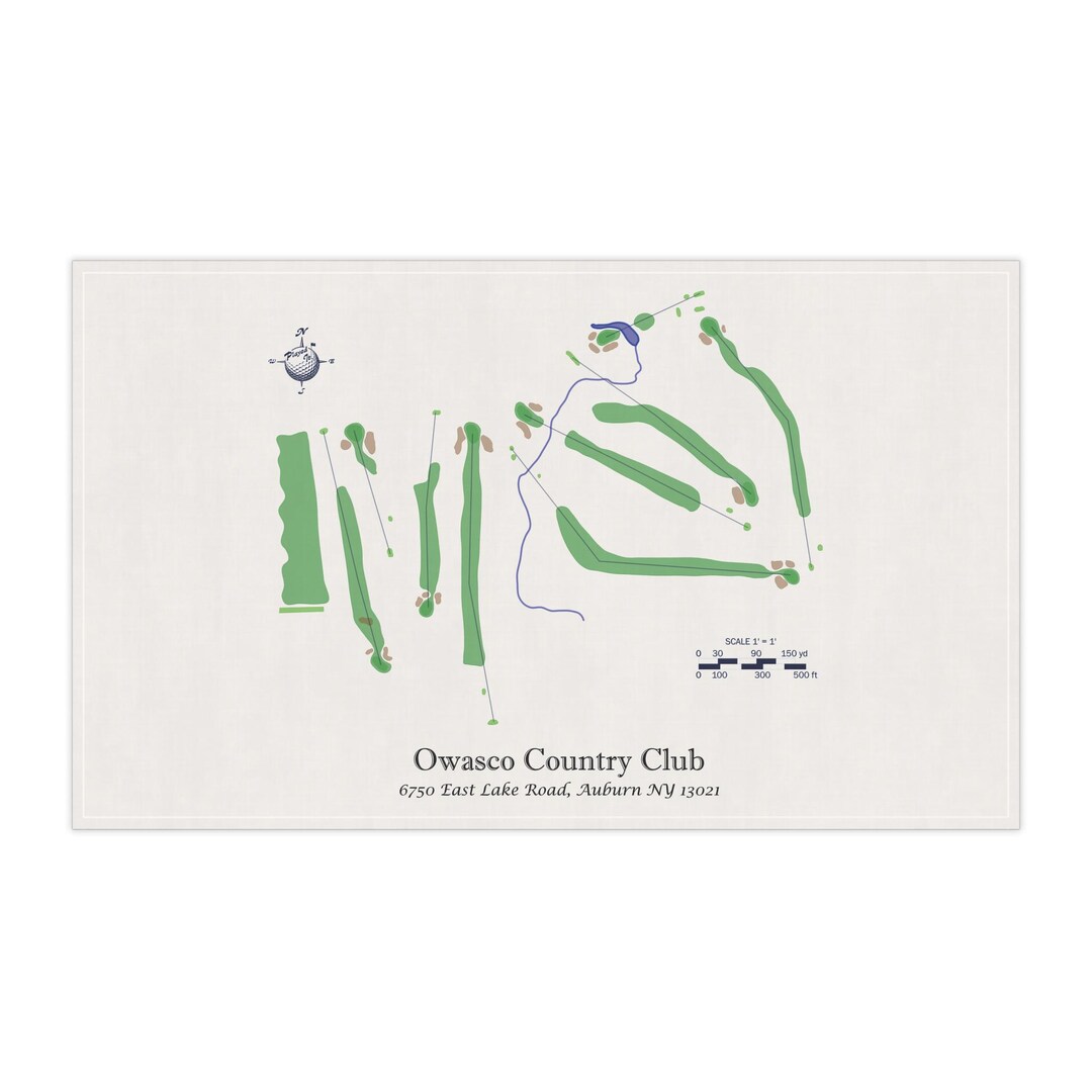 Owasco Country Club Course Map Tea Towels Perfect for Golf Enthusiasts ...