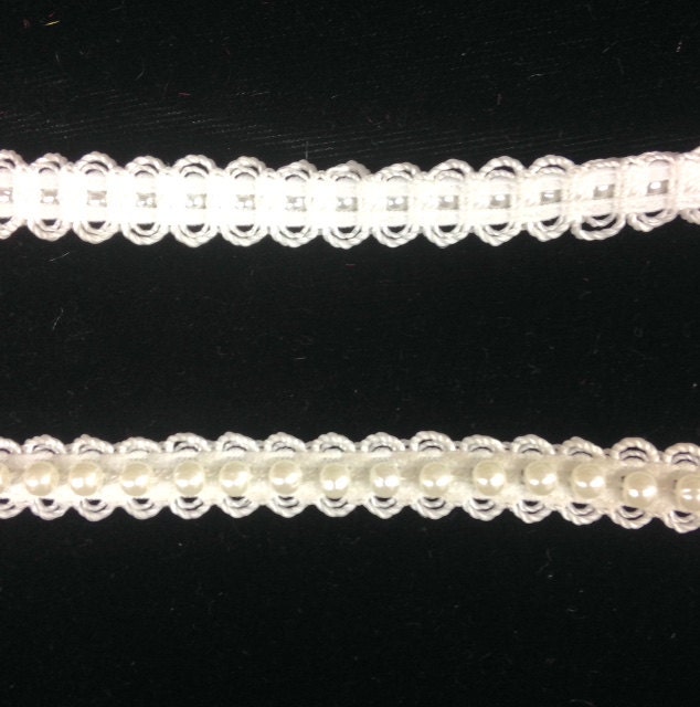 3/8'' Wide Elastic Strap With Pearl Sitting on the Top in off White ...