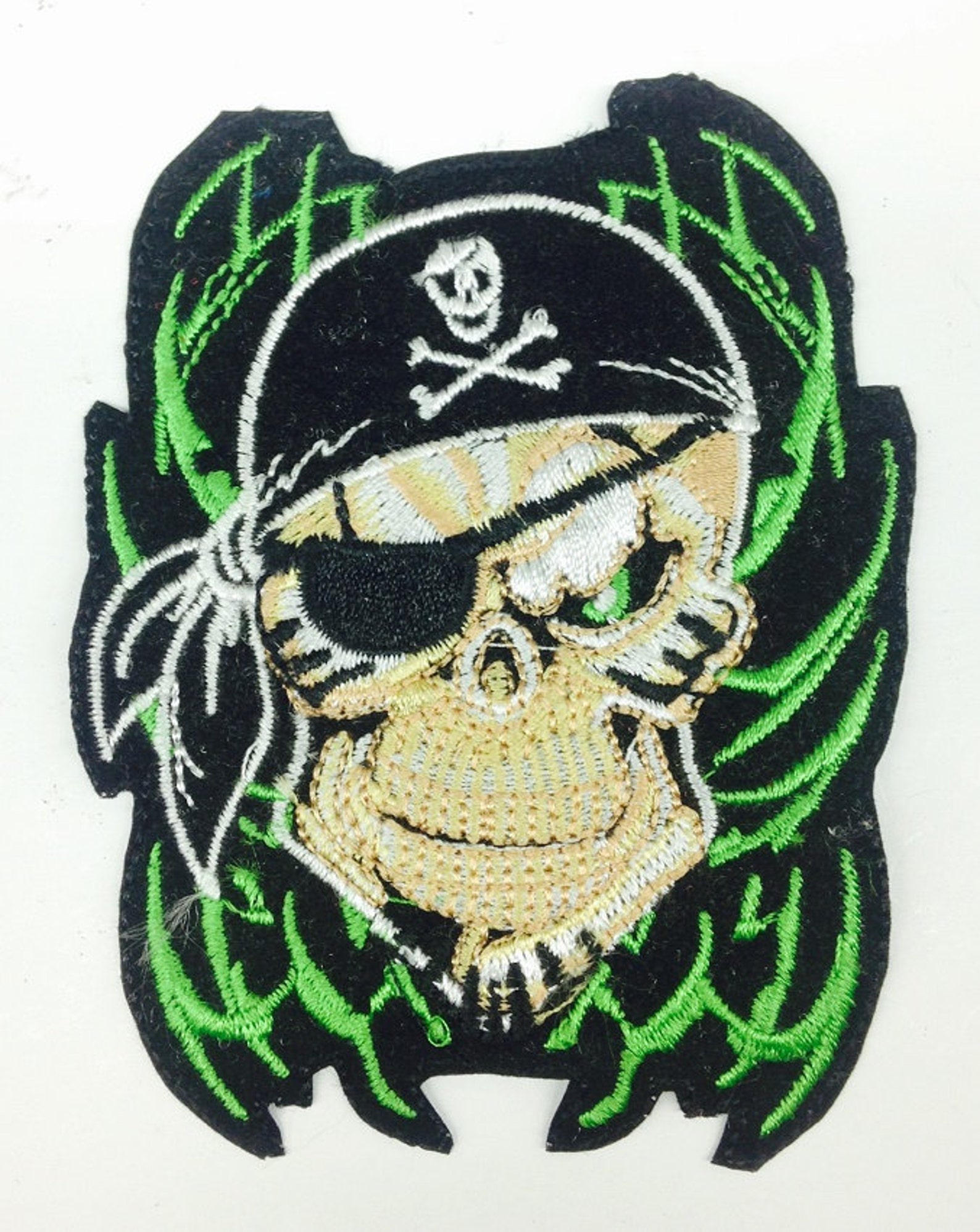 Pirate Skull One Eye Patch Applique Green Black White and - Etsy