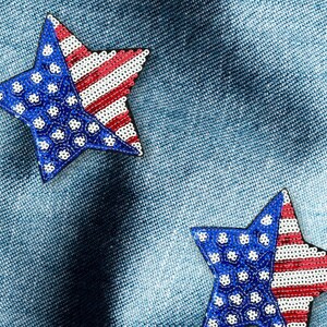 Star USA Flag Iron on Patch USA Flag Applique Sequin Embroidered Iron ...