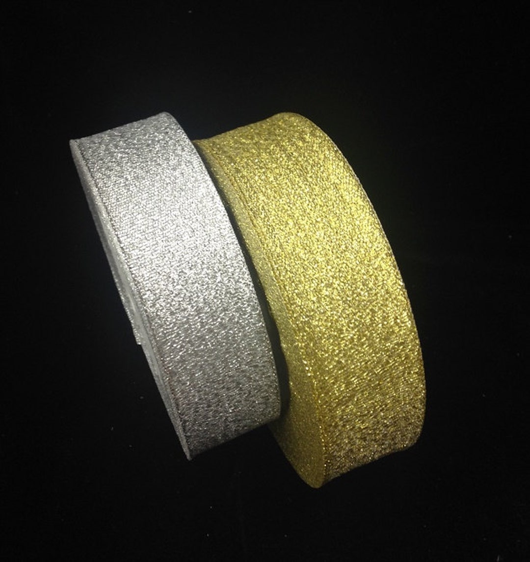 1" Wide Metallic Gold & Metallic Silver Ribbon, Shimmer and Sparkle ...
