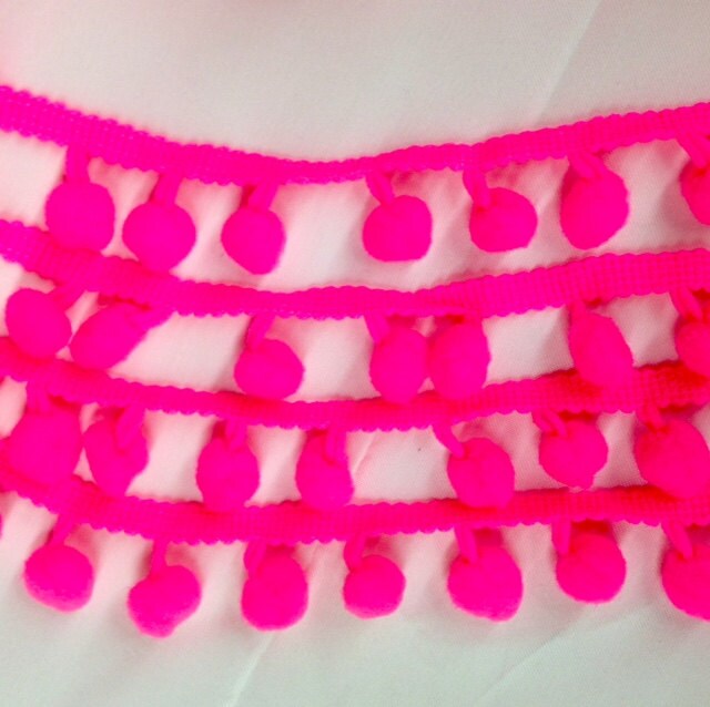 Neon Yellow Neon,hot Pink,neon Coral,and Neon Rainbow Pom Pom Trim ...