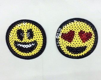 Yellow Face Patches Iron on Patches or Sewing on Patch Yellow Patches Embroidered Patch Round ...