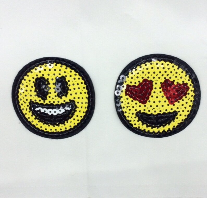 Smiley Face Sequin Patch Iron on Patch for Jacket.price per | Etsy