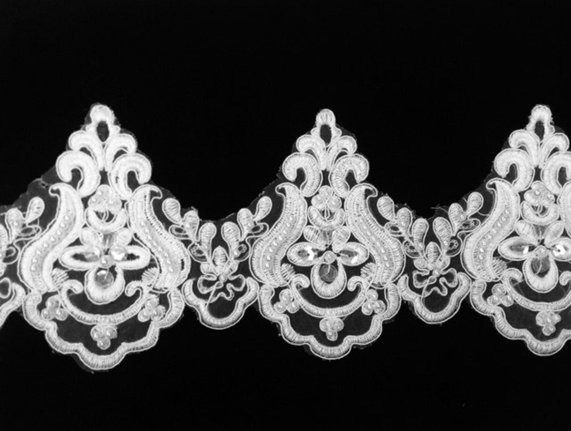 Pearl Beaded Lace Trim Bridal Alencon Lace Sequined Lace | Etsy