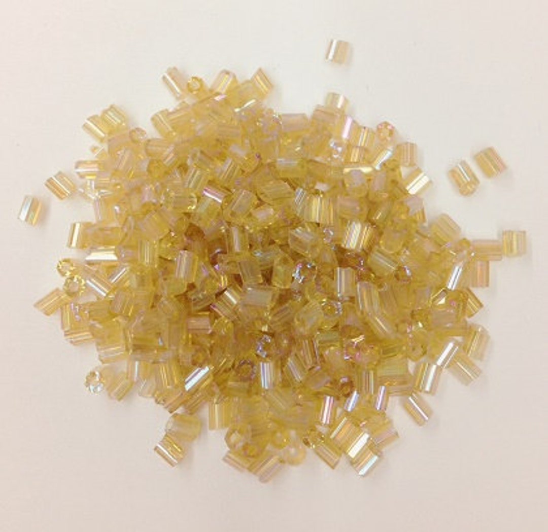 BUGLE SEED Beads Tube 3mm Long Light Topaz AB Selling per Bag(2.5oz per ...