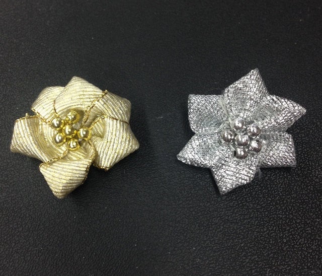 Mini Metallic Gold & Metallic Silver Fabric Flower With Beads - Etsy