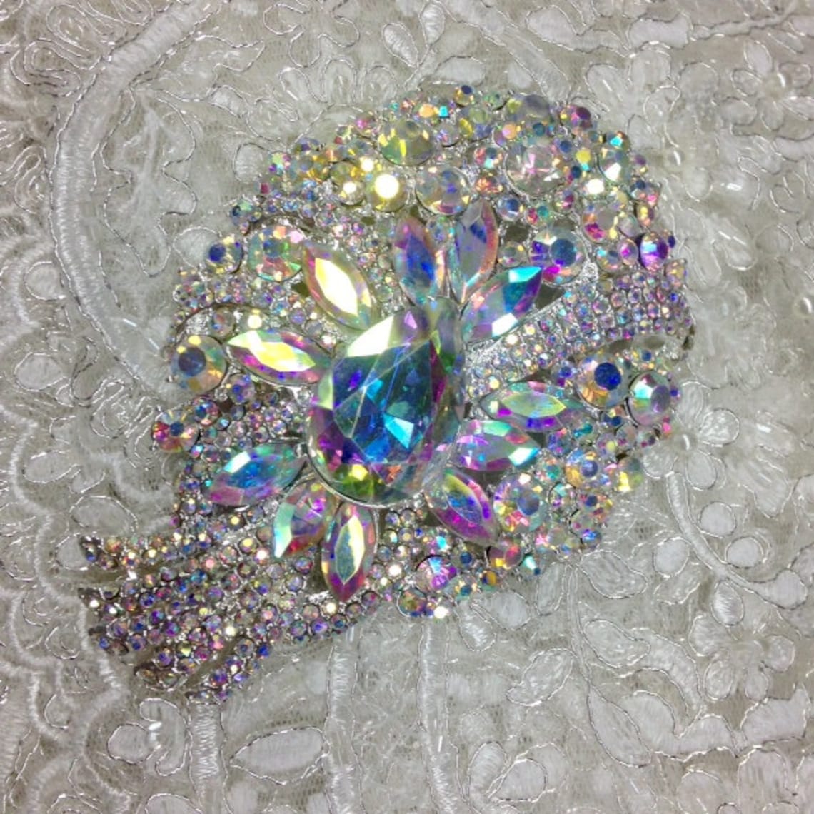 Large Rhinestone Brooch / Bridal Brooch / Crystal Brooch | Etsy