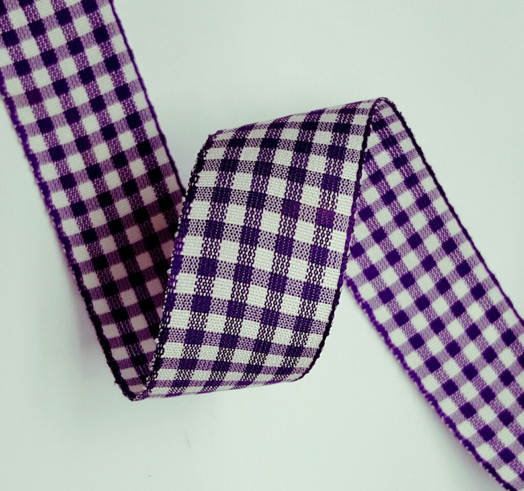 1'' Wide Purple and White Checkered Ribbon, Cotton Selling per Roll/ 25 ...