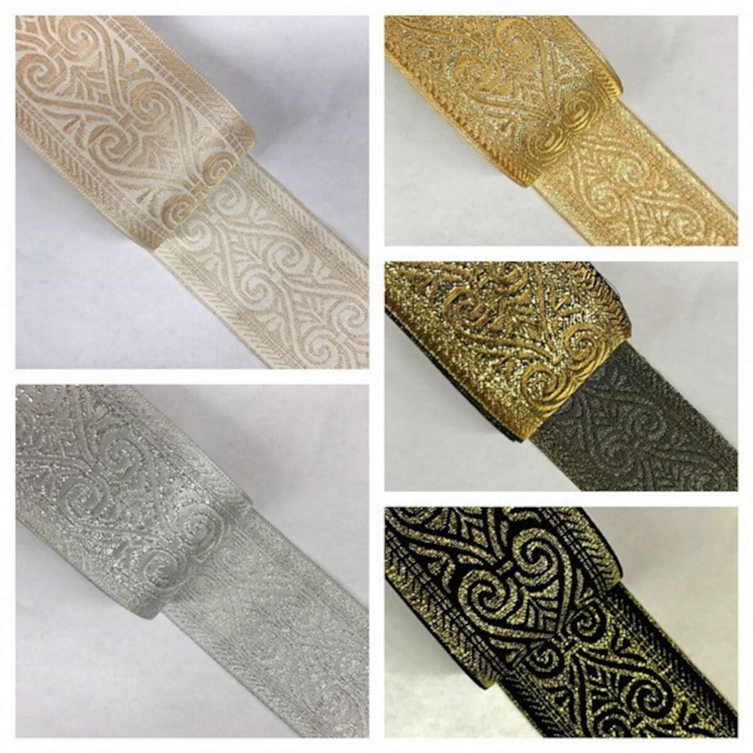2" Wide Metallic GOLD Jacquard Ribbon Trim by 3 Yards, - Etsy