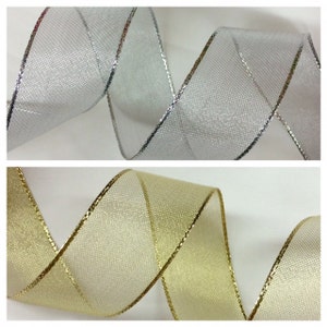 Premium Gold or Silver Mesh With Wired Edge Ribbon metallic Gold 1 1/2 ...