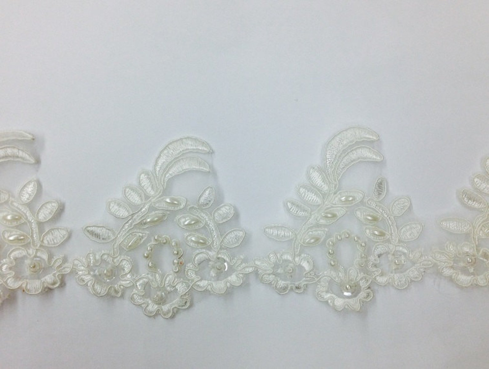 Ivory Pearl and Sequined Lace Trim Beading Cord Lace Trim - Etsy