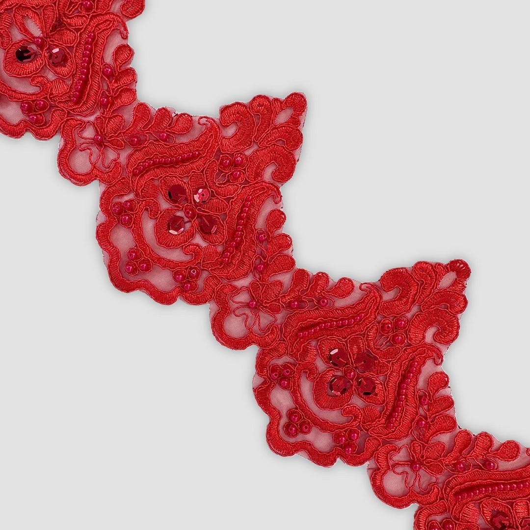 Embroidered Floral Lace Trim With Sequins – Elegant Beaded Applique ...