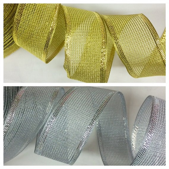 Premium Gold or Silver Mesh With Wired Edge Ribbon metallic | Etsy