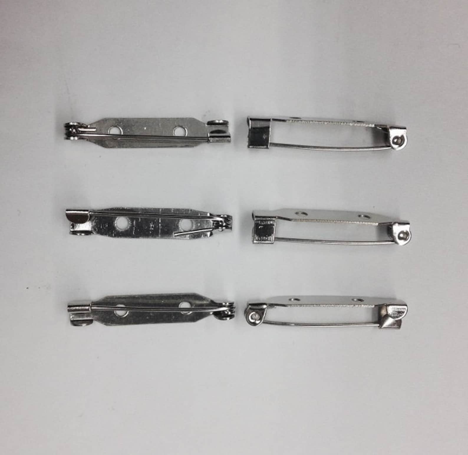 50 Brooch Pins 30mm Silver Tone - Metal Findings - Jewelry Badge Clips ...