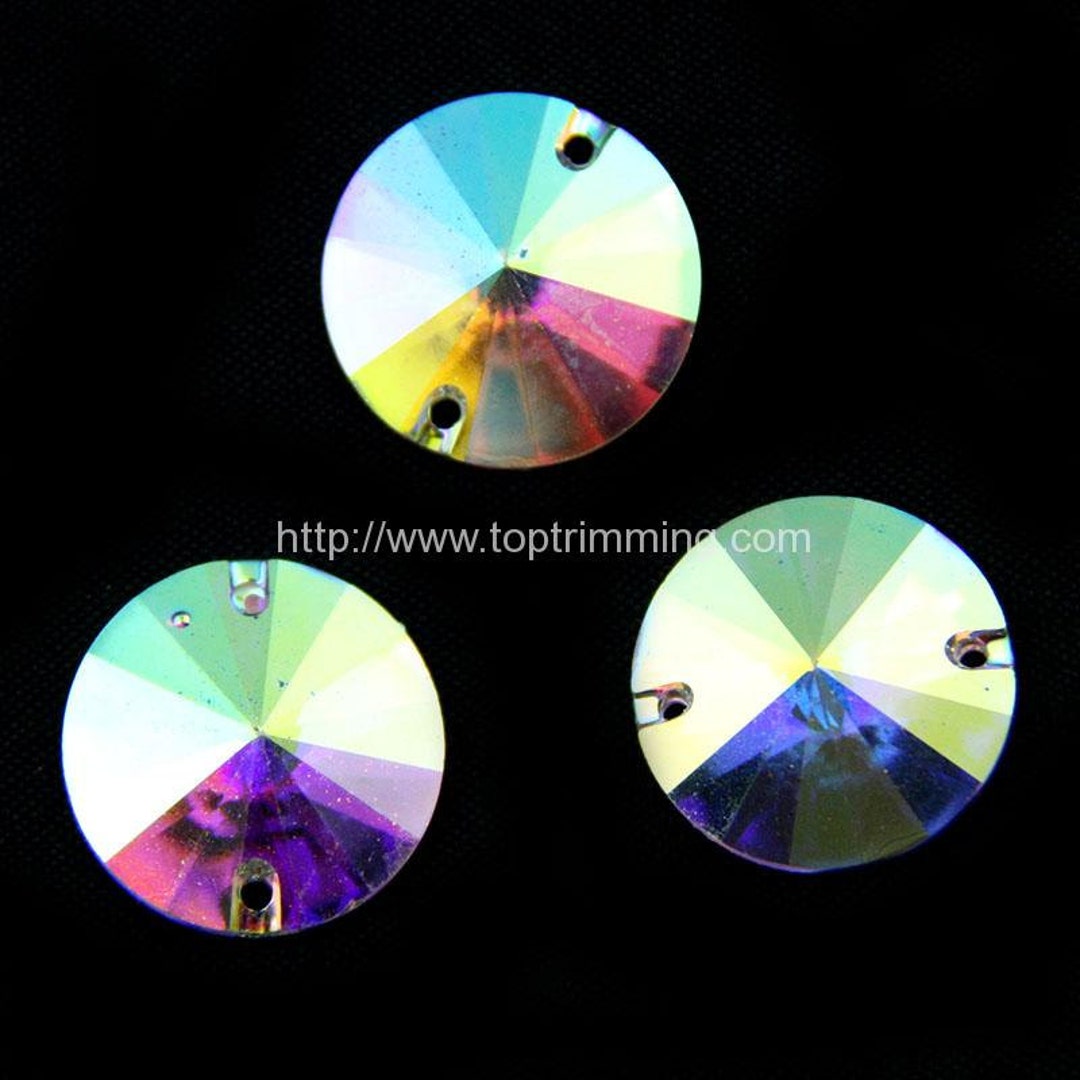 Crystal AB Pointed Round Shape Resin Stone Sew on or Glue on Gems ...