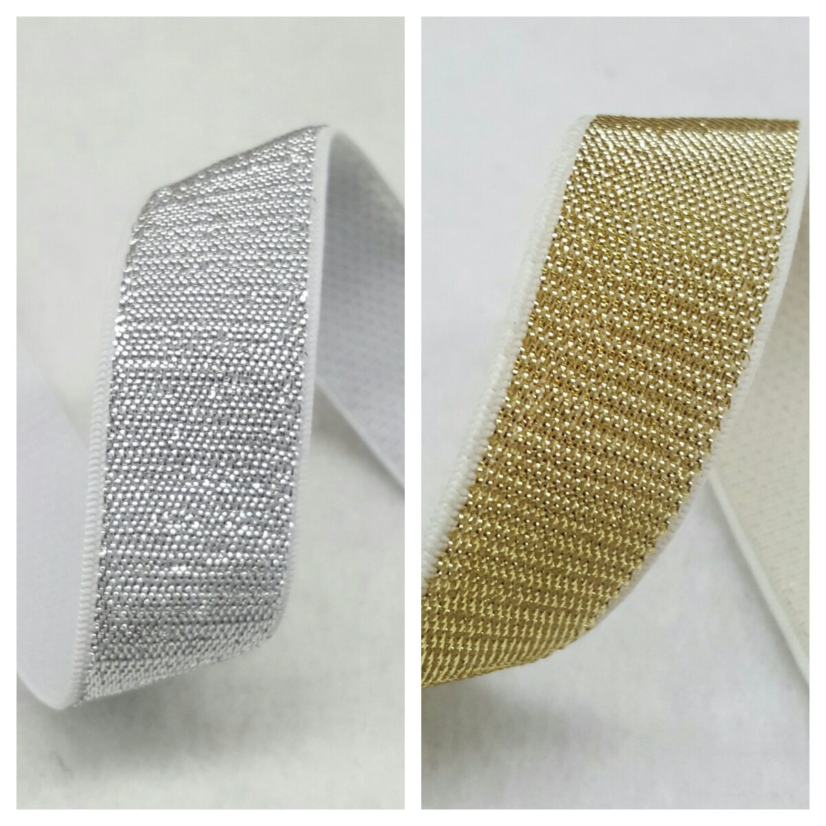 Strapcrafts 3/4 Inch Wide Soft Gold and Silver Glitter Elastic Bands by ...