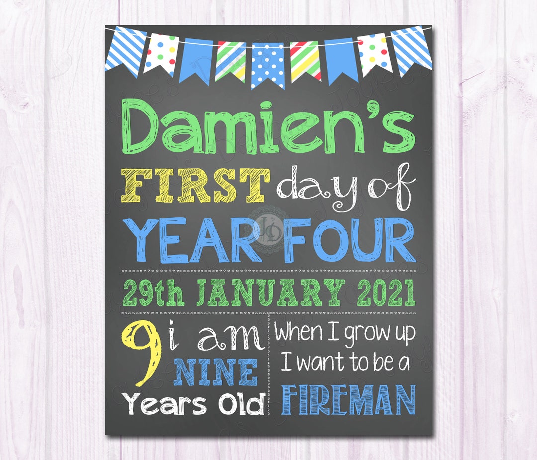 Personalised, BLUE, First Day of School, Back to School, Chalkboard ...