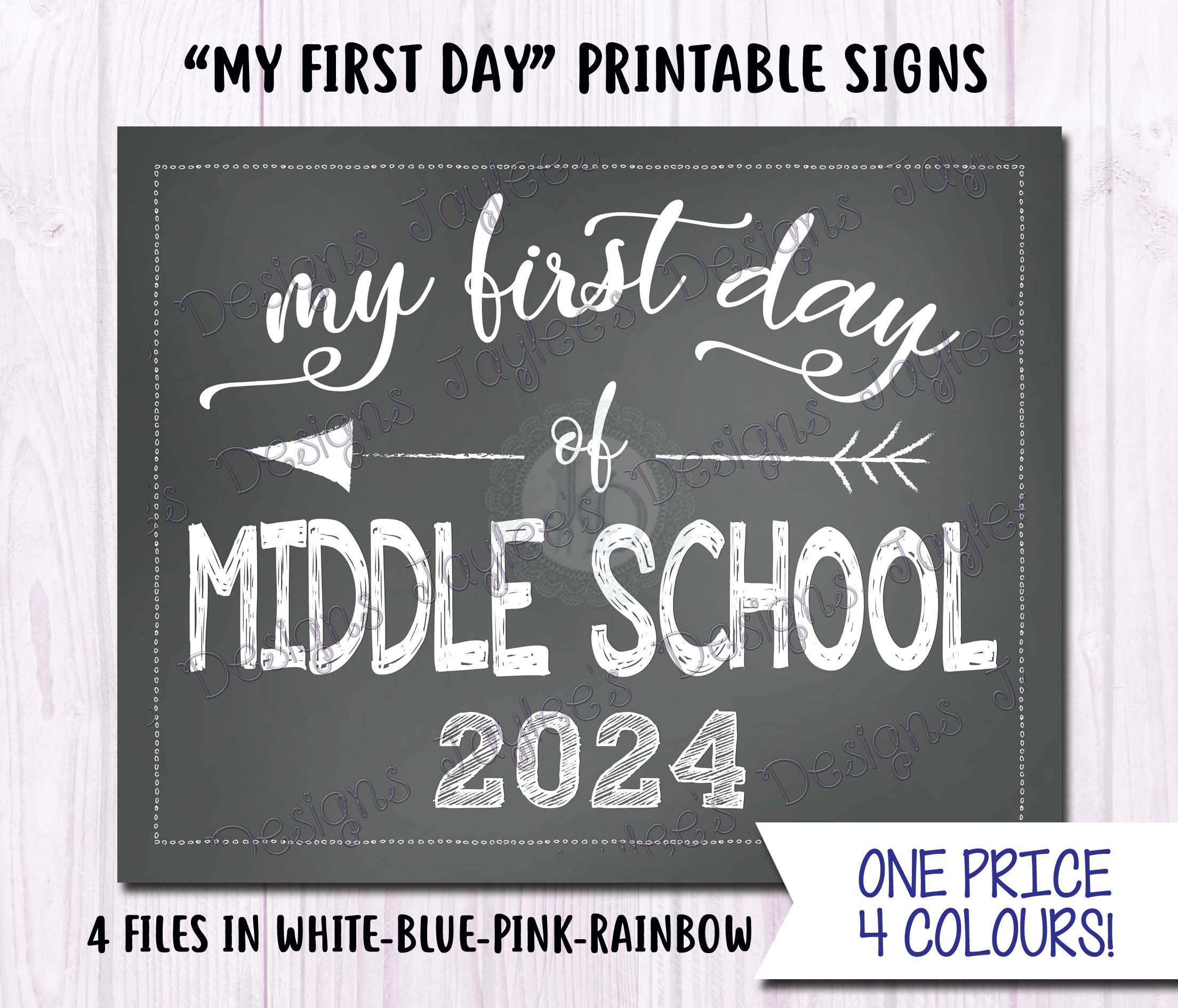 Primer día de ESCUELA SECUNDARIA 2024 4 opciones de color Impresión de ...