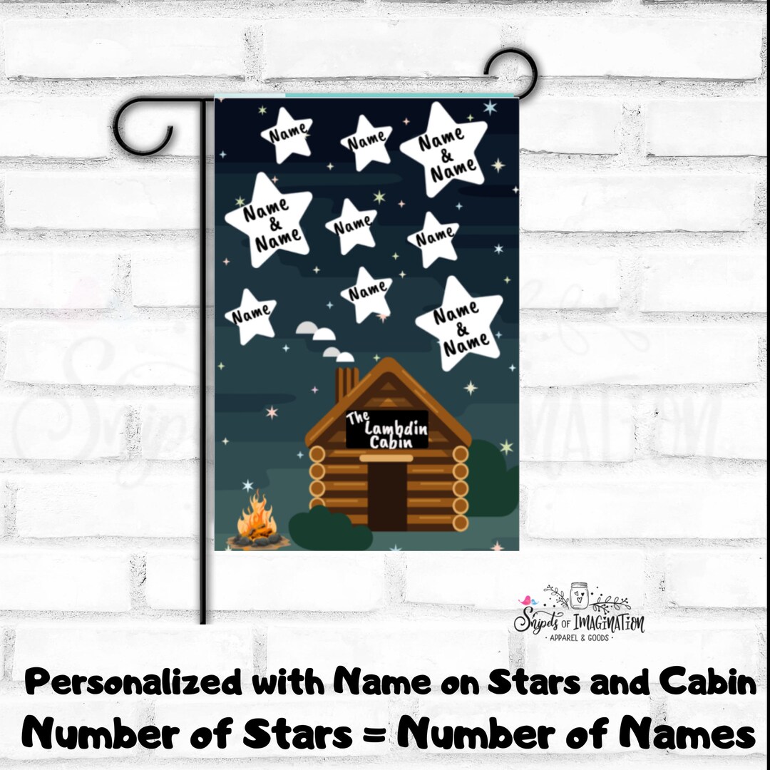 Flag - Cabin With Personalized Stars and Cabin Sign/garden Flag ...