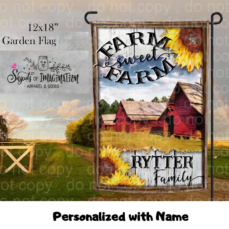 Flag - Farm Sweet Farm With Red Barns and Personalized With Name ...