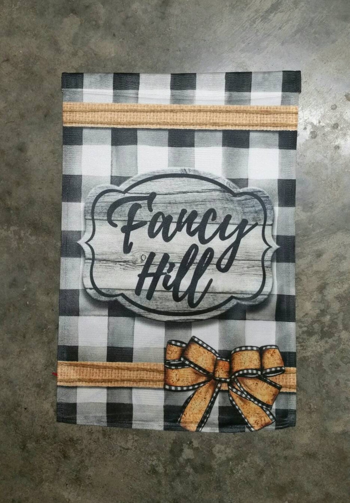 Flag - Farmhouse Buffalo Plaid With Burlap Bow/personalized Garden Flag ...