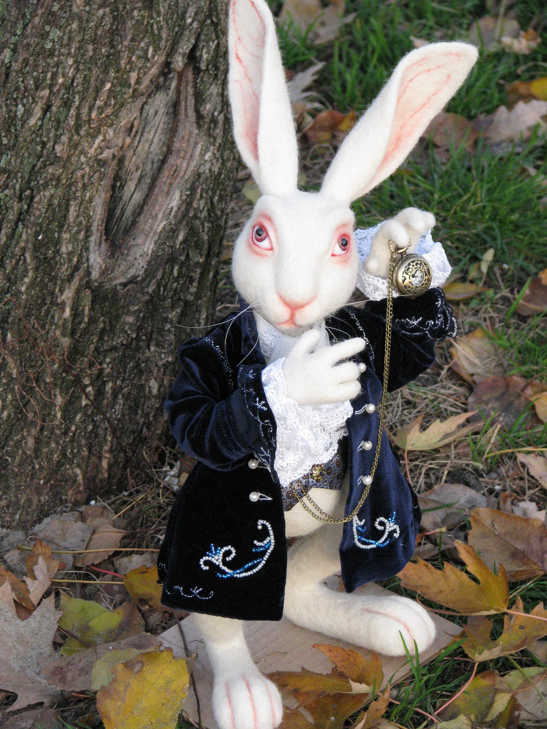 White Rabbit Toy Alice in Wonderland Needle Felt Toy Interior - Etsy ...