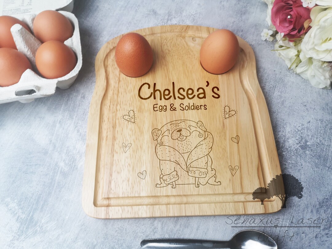Personalised Cute Comfy Pug Eggy Soldiers Board, Cute Child's Design ...