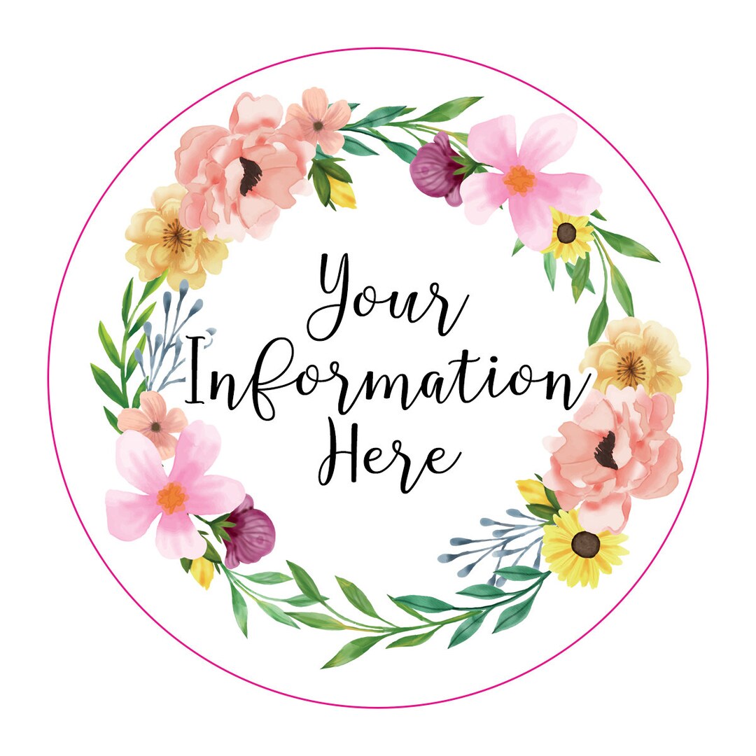 Circle Custom Labels, Custom Stickers, Wreath Labels Flower Labels ...