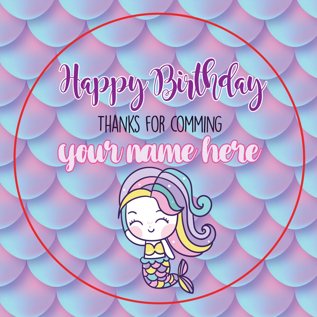 Circle Mermaid Birthday Stickers, Mermaid Stickers, Mermaid Theme ...