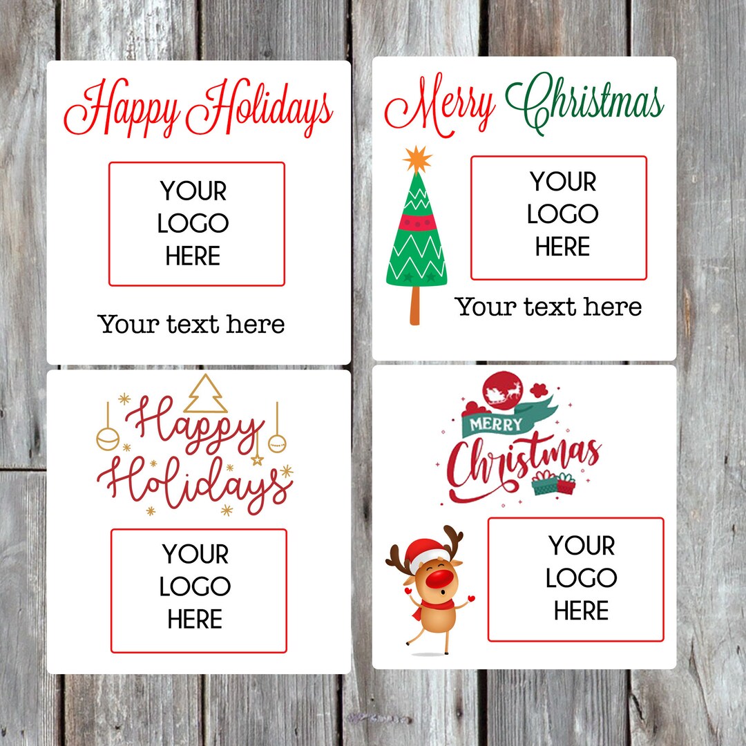 Happy Holidays Square Labels, Merry Christmas Stickers, Seasonal Labels ...