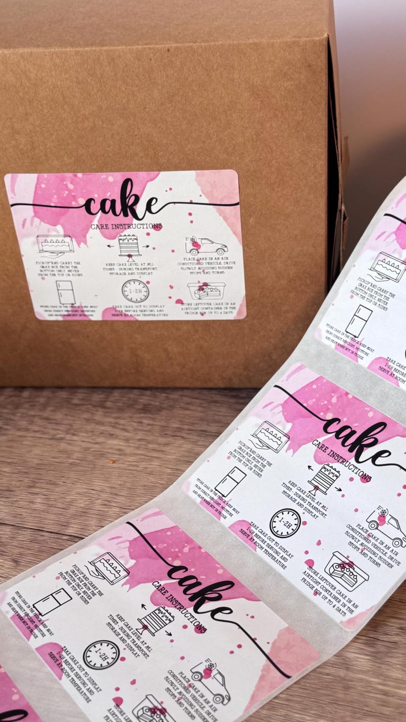 Printed Cake Care Instruction Labels, Glossy Stickers - Etsy