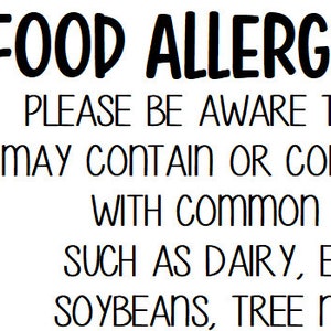 Allergen Labels: Food Allergy Stickers, Bakery Labels (2.5x1 BW) - Etsy