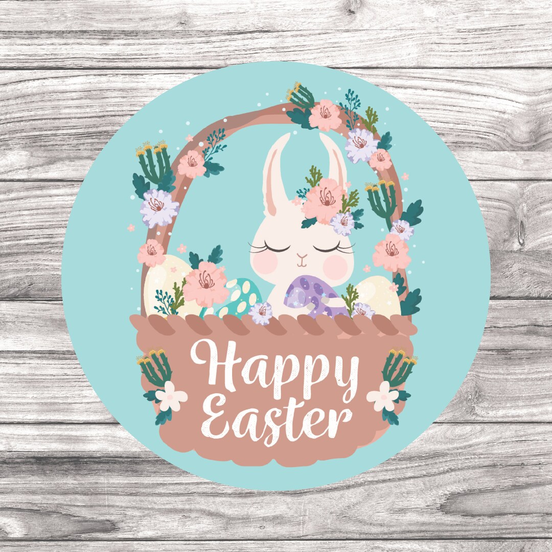 Happy Easter Stickers, Cute Bunny Basket Labels - Etsy
