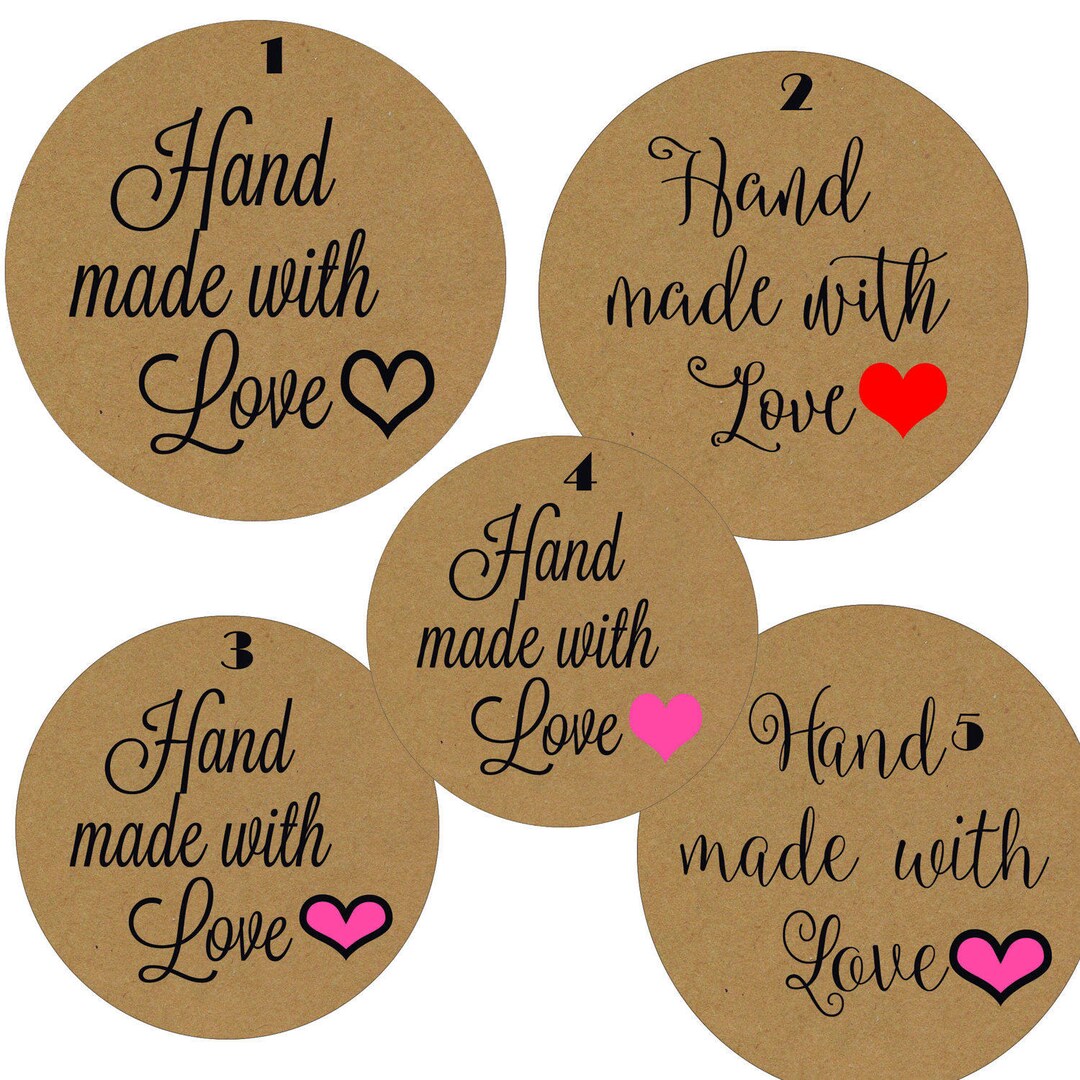 Circle Hand Made With Love Stickers, Hand Made With Love Labels ...