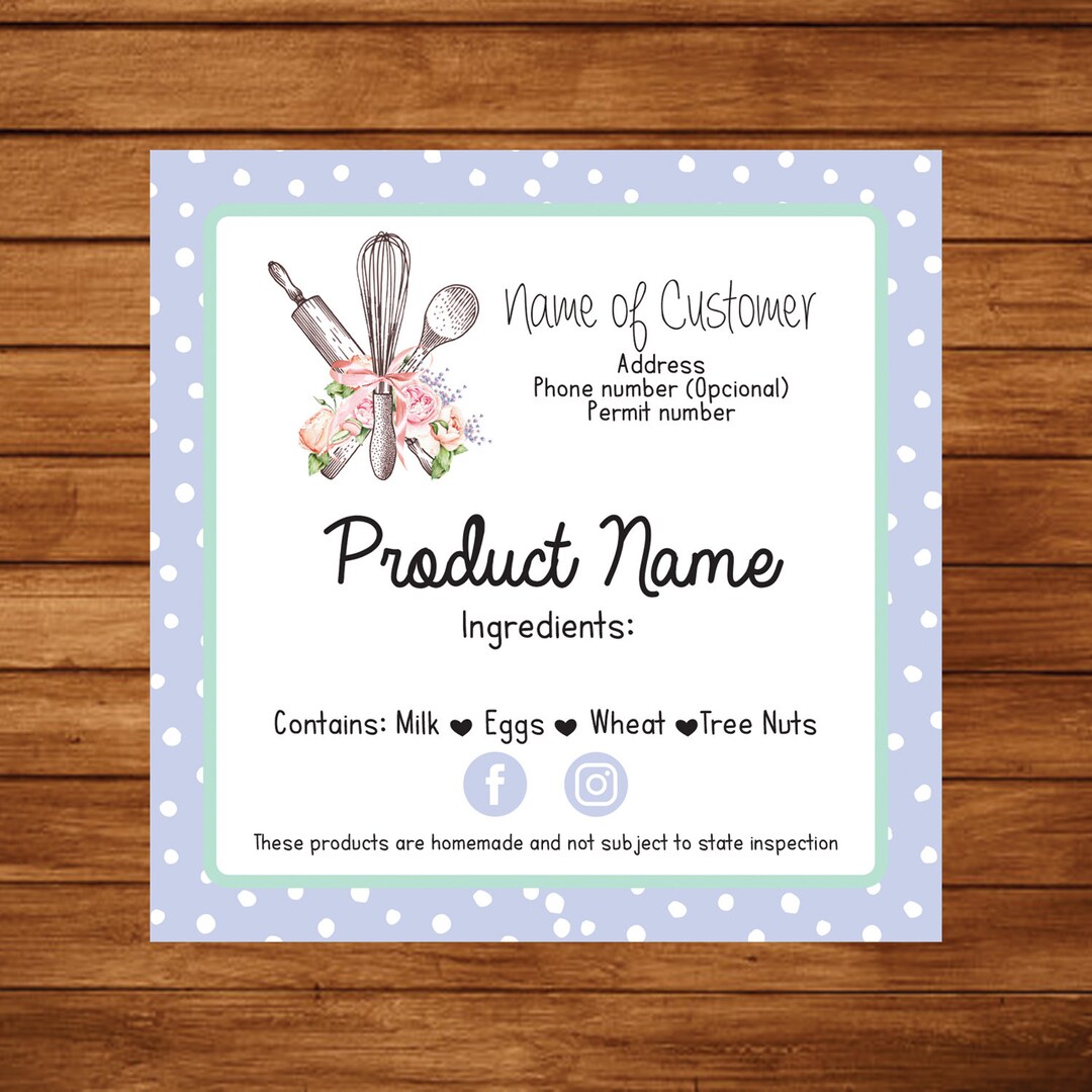 Custom Cottage Food Labels, Ingredients Stickers, Bakery Labels - Etsy