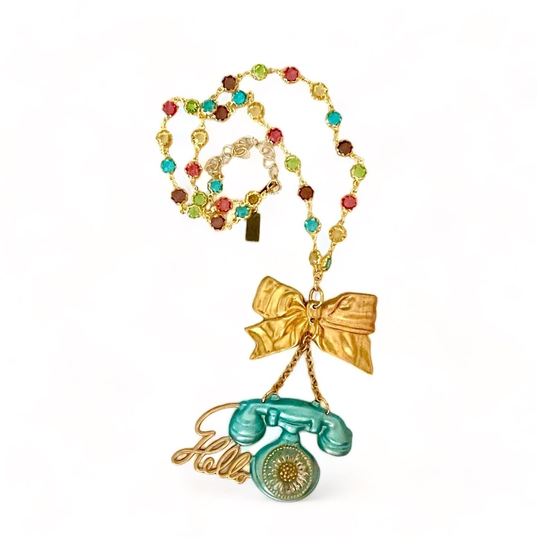 Vintage Retro Kitsch Turquoise "hello" Telephone Necklace, Czech Glass ...