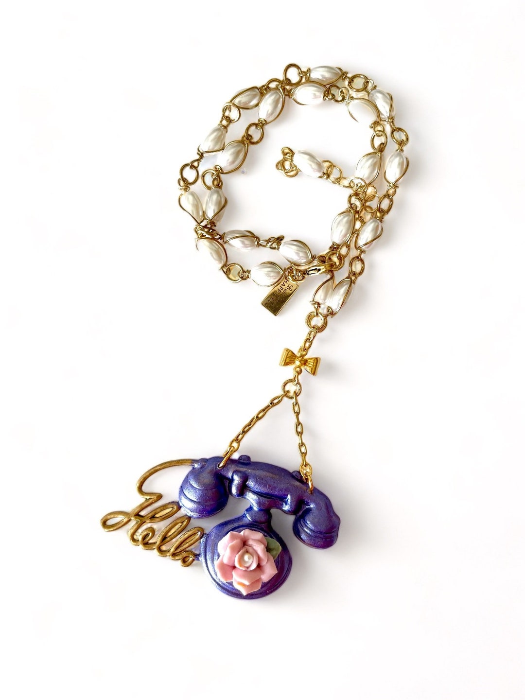 Vintage Retro Kitsch Purple hello Telephone Necklace With Pink ...