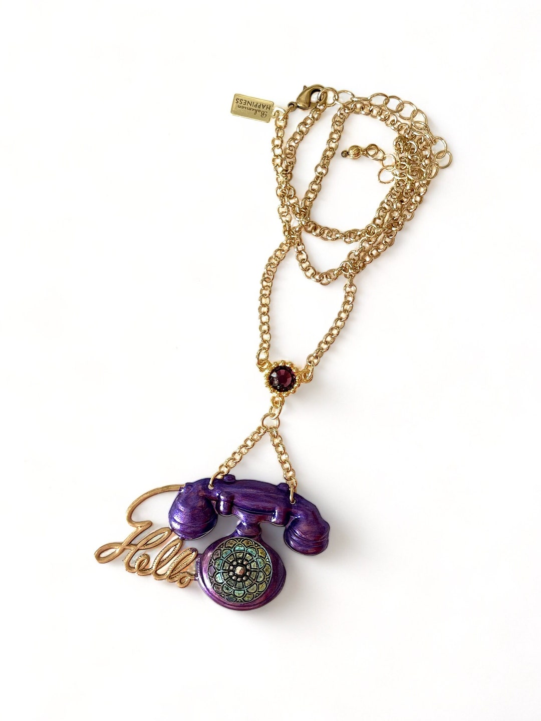 Vintage Retro Kitsch Purple hello Telephone Necklace With Czech Glass ...